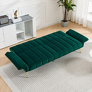 TTGIEET 75'' W Modern Velvet Sofa Couch，Mid Century Loveseat Living Room Furniture with Golden Legs, Tufted Upholstered Love Seats for Small Space, Apartment, Bedroom, Office （Green）