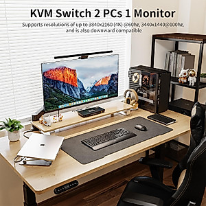 TESmart HDMI KVM Switch 2 Port 4K@60Hz, KVM Switch 1 Monitor 2 Computers EDID Emulators, USB 2.0, L/R Audio, Hotkey Switch, Button Switch with Remote Controller and All Cables