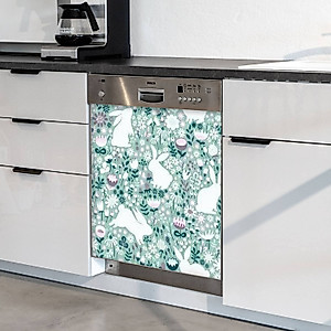 Dishwasher Magnet Cover Seamless from Silhouettes of Rabbits and Wildflowers Hand Drawn Magnetic Refrigerator Stickers Decorative Appliance Cover Fridge Panels Metal Door Garage 23"Wx26"H