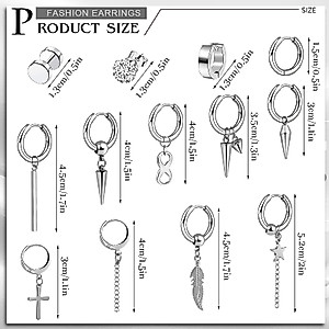 Earrings For Men, 24 Pieces Stainless Steel Cross Hinged Hoop Dangle Earrings For Men Women(Silver)