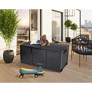 Fullwatt Deck Box, 77 Gallon Outdoor Storage Box Waterproof Deck Storage Container Box for Patio Cushions, Pool Accessories, Toys, Gardening Tools, Sports Equipment, Black