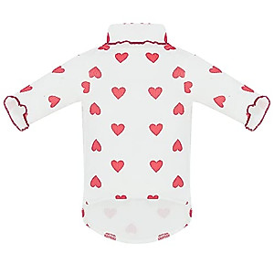 Cute Soft Dog Vest Roll Collar Breathable Doggy Shirts Clothes with Red Heart for Small and Medium Dogs and Cats Birthday Holiday Party (White-red, M)
