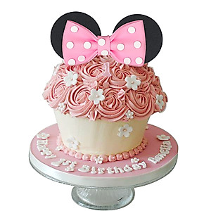 Mouse Cake Topper Pink Bow and Ears Party Supplies Decorations for Baby Girl Birthday