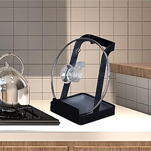 Tayro Pot Lid Holder: Steel Lid Stand for Cooking Utensils in Kitchen, Multipurpose Spoon Rest, Spatula, iPad, Book, Cutting Board with Washable Drip Tray. (3.9 x 3.9 x 5.9, Black)