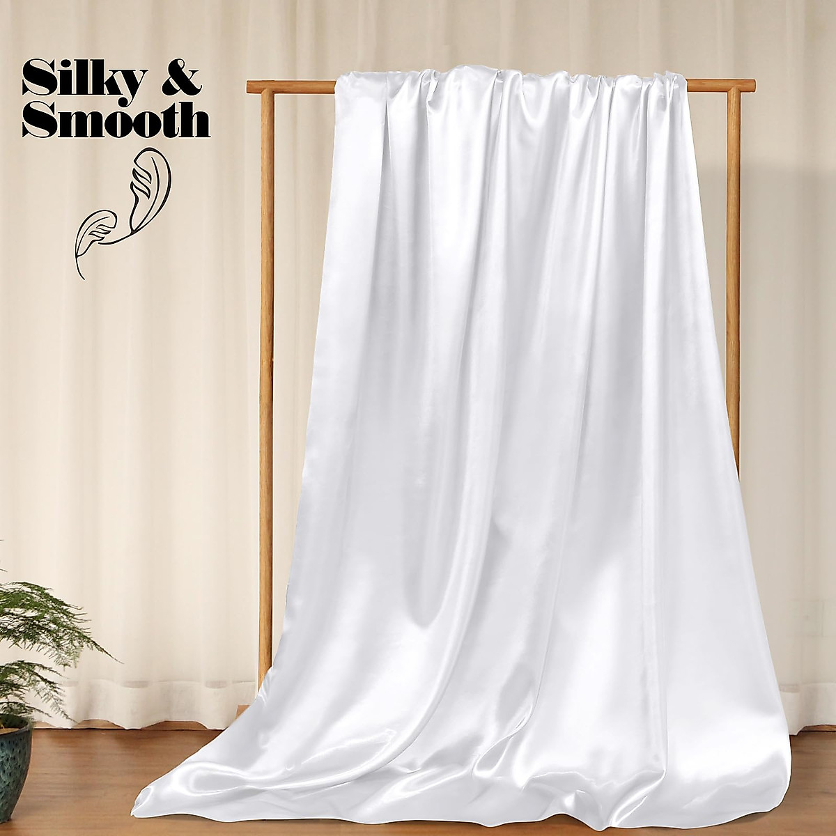 DLCFLF White Satin Fabric by The Yard, 2 Yards Charmeuse Satin Fabric 60 Inch Wide, Silky Satin Fabric for Bridal, Wedding, DIY Crafts, Sewing, Costumes, Shiny Cloth Fabric