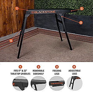 Blackstone Universal Griddle Stand with Adjustable Leg and Side Shelf - Made to fit 17” or 22” Propane Table Top Griddle – Perfect Take Along Grill Accessories for Outdoor Cooking and Camping (Black)