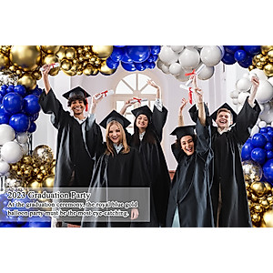Royal Blue and Gold Balloons Arch Garland Kit, 18 12 10 5 inch Navy Blue Metallic Gold White for Graduation Decorations Class of 2024 Birthday Wedding Party Decorations