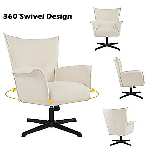 LSSPAID Swivel Accent Chairs Set of 1, Fabric Upholstered Armchairs 360 Degree Rotation Sofa Chair, Ergonomic Design Living Room Chair, Modern Leisure Single Sofa with No Wheels, Beige