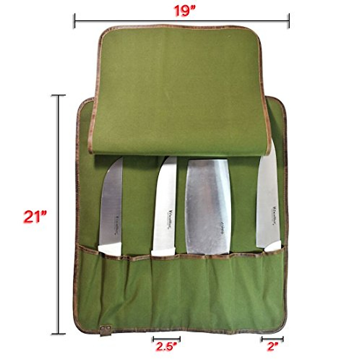 Hide & Drink, Durable Leather Knife Roll With Durable Water Resistant Canvas Lining (8 pockets) Handmade :: Bourbon Brown