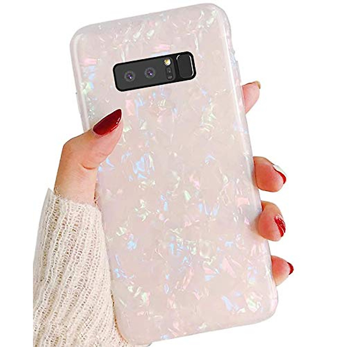 J.west Galaxy Note 8 Phone Case, Luxury Sparkle Glitter Opal Pearly Print Translucent Slim Fashion Design Soft Silicone Phone Case Cover for Girls Women for Samsung Galaxy Note 8 Colorful