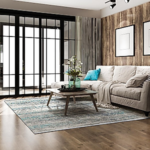 Area Rugs for Living Room, Vintage Washable Rug with Non-Slip Low-Pile Traditional Rugs Foldable Accent Distressed Rug Indoor Rug for Bedroom Dining Room Dorm Home Office (Beige Green Blue, 5' x 7')