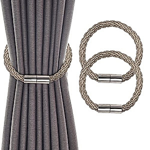 Groleca 2 Pack Strong Magnetic Curtain Tiebacks Curtain Holdbacks Curtain Pull Backs Curtain Ties Curtain Tie Backs with Thicker Twist Rope & Upgrade Strong Magnetic Tiebacks for Curtains (Camel, 2)