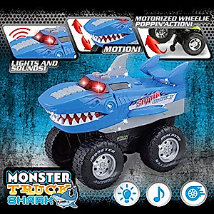 Rugged Racers Monster Trucks for Boys and Girls – Off Road Big Wheels Vehicle – Shark – Battery Operated Mouth Opening Design – Revving Engine with Sounds and Lights