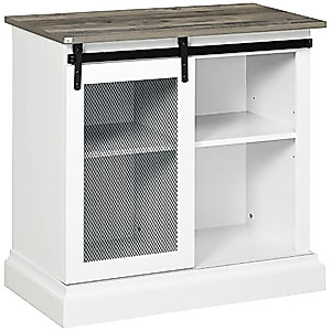 HOMCOM Farmhouse Kitchen Sideboard, Buffet Cabinet with Sliding Barn Door and Adjustable Shelves for Living Room, White