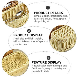 DOITOOL Plastic Woven Storage Basket, Kitchen Cutlery Holder Stand Silverware Basket Square Tableware Organizer for Kitchen, Dinning Table and Restaurant, 30X13X7CM