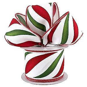 Candy Cane Swirl Christmas Ribbon - 2 1/2" x 10 Yards, Red, Green & White, Wired Edge, Wreath, Gift Wrap, Garland, Swag, Garland, Bows, Boxing Day
