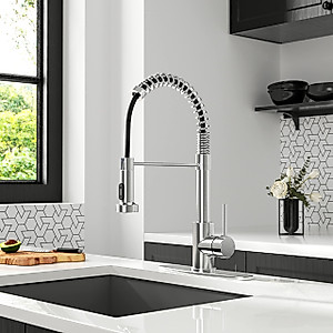 Kitchen Faucet with Pull Down Sprayer Brass Stainless Steel Single Handle Brushed Nickel Faucets for Single or Three Hole Farmhouse Camping Laundry Facilities Rv Bar Sink with 10 inch Deck