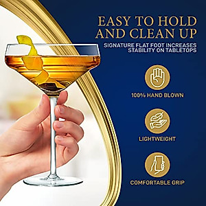 2 Sets of Crystal Martini Glass, Ultra Clear, Elegant Crystal Clear Wine Glass Pair, 100% Hand Blown, Dishwasher Safe, Great For Dinner, Parties, Wedding, And ELEGANT Occasions