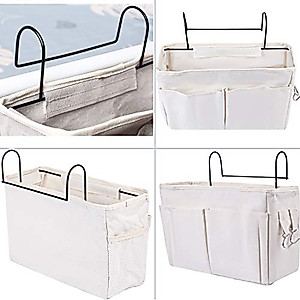 Kedoung Bedside Organizer Caddy Hanging with Hook, Bed Storage Pocket for Dorm Kids Room Top Bunk Bed Loft Bed, Bedside Storage for Phone Remote Control Laptop Books (White)