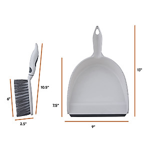 Superio Brush and Dustpan Set, Rubber Edge for Easy Dirt Pickup, Durable Plastic Broom Set with Ergonomic Grip Handle, for Table, Countertop, Desk (1)