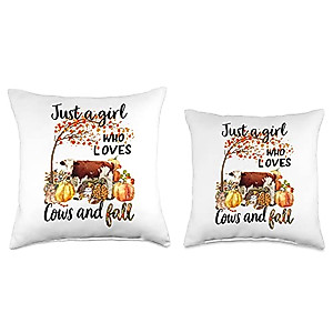 Just A Girl Who Loves Cows And Fall Autumn Throw Pillow, 18x18, Multicolor