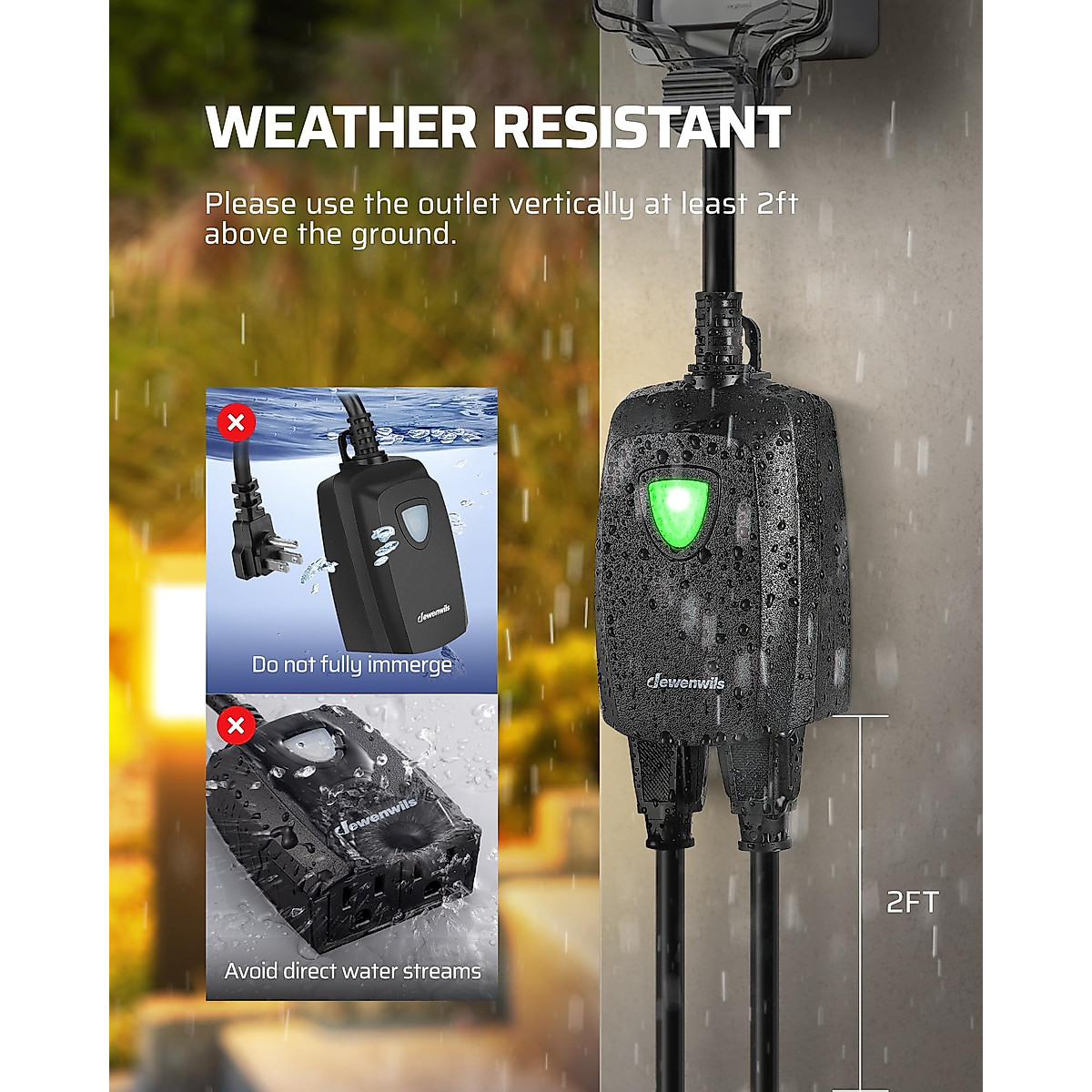 DEWENWILS Wireless Remote Control Outdoor Outlet with 2 Remotes, Electrical Plug in Light Switch Weatherproof,15 AMP Heavy Duty, 100 FT Range, for Lights Lamp Fans, ETL Listed