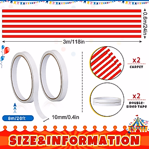 Boao 2 Pcs Carnival Circus Party Supplies Red and White Striped Aisle Runners Carnival Theme Party Floor Decor 24 in x 10 ft for Birthday Carnival Party Decorations