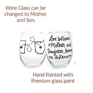 Mother's Day Gifts for Mom From Daughter, Love Between Mother and Daughter Knows no Distance, Mother Daughter Wine Glass, All States and Countries Available