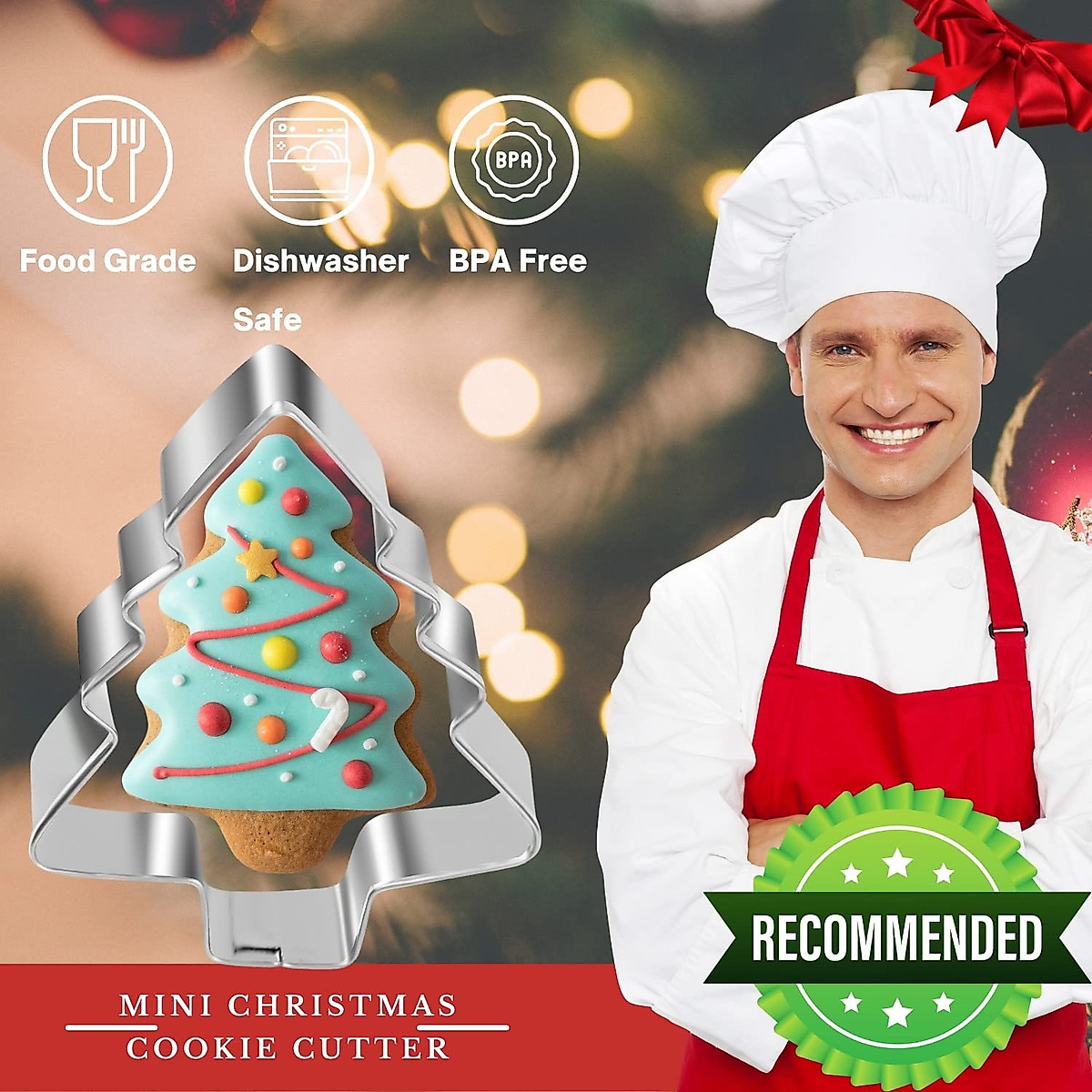 Kaishane Mini Christmas Cookie Cutters Set of 12 - Small Stainless Steel Christmas Biscuit Cutter Snowflake, Bell, Christmas Tree, Star, Moon, Angle, Heart & More Shapes For Holiday Xmas