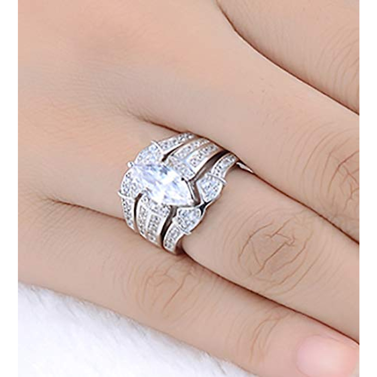 Ginger Lyne Collection Three Ring Bridal Engagement Ring Wedding Band Set Size 7