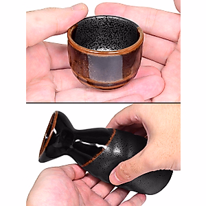 Product of Gifu Japan Mino Ware Traditional Japanese Sake Set, Tokkuri Bottle and 4 Ochoko Cups, Black Kuro Oribe