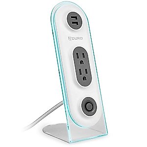 Aduro Dual USB 2 Outlet Power Strip Charging Desktop Stand Hub Extension for Phone, Laptop, with Surge Protection, Power Button, 4ft Cord - White/Grey