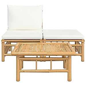 Higsose 3 Pcs Patio Lounge Set Bamboo Lounge Chairs for Outside Bamboo Chair Bamboo Patio Furniture Outdoor Lounge Chairs Chaise Lounge Patio Lounge Chair Outdoor Lounger with Cream White Cushions