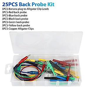 25pcs Automotive Test Leads Kit, Back Probe Alligator Clips, Alligator Clip to 4mm Banana Plug Test Probe Back Probes, Multimeter Electrical Testing 5 Colors Automotive Repair Diagnosis Tools Set