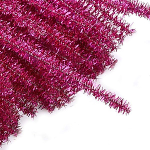 100pcs Pipe Cleaners Chenille Stems for DIY Art Supplies Craft Projects 6mmx30cm Christmas Pipe Cleaners Decoration, Glitter Pink