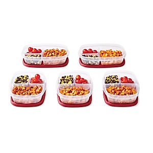 Rubbermaid EasyFindLids Meal Prep Containers, 3 Compartments, 5.1 Cup, 5 Pack