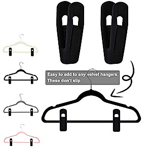 TOFIIGREM Black Velvet Hangers Clips 40 PCS, Pants Hangers Velvet Clips Easily Add to Velvet Hanger, Skirt Suit Pants Clothes Velvet Hangers, Baby Kids Hangers Clips