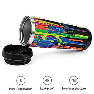 Rainbow Watercolor Travel Coffee Mugs with Lid Insulated Cups Stainless Steel Double Wall Water Bottle