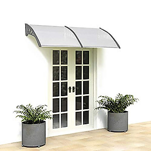 FCH Window Awning Door Canopy, 40" x 80" Window Awning Overhead Door Modern Polycarbonate Cover Outdoor Front Door Patio Canopy UV Rain Snow Sunlight Protection Hollow Sheet/Silver & Gray