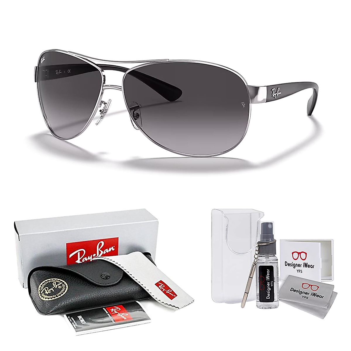 Ray-Ban RB3386 003/8G 63MM Silver/Plastic Lens Grey Gradient Aviator Sunglasses For Men + BUNDLE with Designer iWear Eyewear Kit