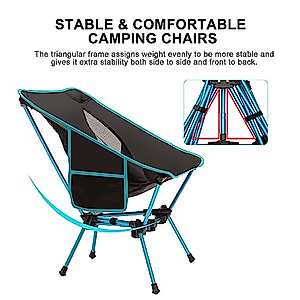 Fulynmen Lightweight Folding Camping Chair Comfortable Compact Chair for Adult Supports 330 Lbs Stable Portable Lawn Chair with 2 Side Pockets for Outdoors Camp Beach Backpacking Travel Blue
