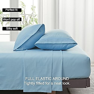 WODFAMY Microfiber Easy Fit Twin Size Bed Sheet Set Extra Soft Deep Pockets Luxury Hotel 3 Piece Set Light Blue Bed Sheets Twin Sheets