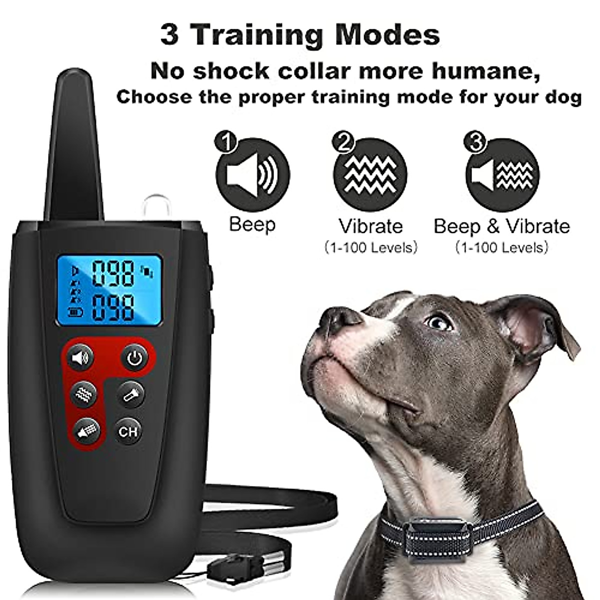 Paipaitek Dog Training Collar No Shock, 3300ft Range Vibrating Dog Collar, IPX7 Waterproof Dog Training Collar with Remote, No Prongs and No Shock, only Sound and Vibration Collar for Training Dogs