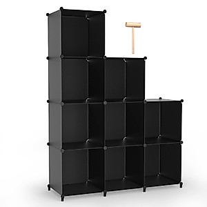 Homywish Cube Storage Organizer 9 Cube Closet Storage Shelves with Wooden Hammer DIY Closet Cabinet Room Storage Bookshelf Plastic Square Organizer Shelving for Home, Office, Bedroom，Black…