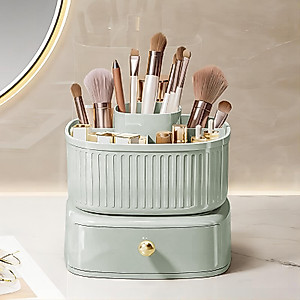 DASITON Stackable Makeup Organizer,Makeup Brush Holder With 360°Rotating Makeup Organizer Tray,Cosmetic Holder Shelf(Green)