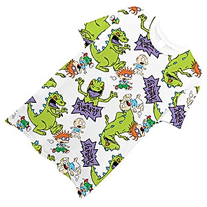 Nickelodeon Mens Rugrats Reptar Shirt - Rugrats Reptar Chuckie Tommy Allover Print T-Shirt (White, Large)
