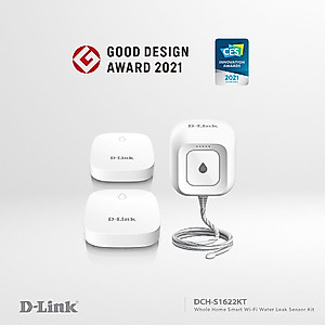 D-Link Wi-Fi Water Leak Sensor and Alarm Starter Kit w/ 2 Add-on Units, Whole Home System with App Notification, AC Powered, No Hub Required (DCH-S1622KT),White