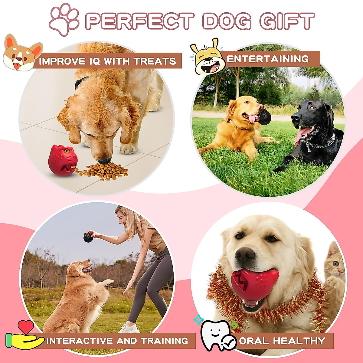 bobosogo Dog Toys for Aggressive Chewers, Squeaky Dog Chew Toys for Large Breed, Tough Indestructible Interactive Chew Toys for Medium Large Dogs (Red)