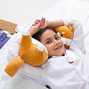 Long Shiba Inu Plush Body Pillow Giant Stuffed Animal Corgi Dog Plush Toys Hugging Pillow, Soft Long Dog Sleeping Cushion Gifts for Girls Boys (Yellow, 90cm/35.4inch)