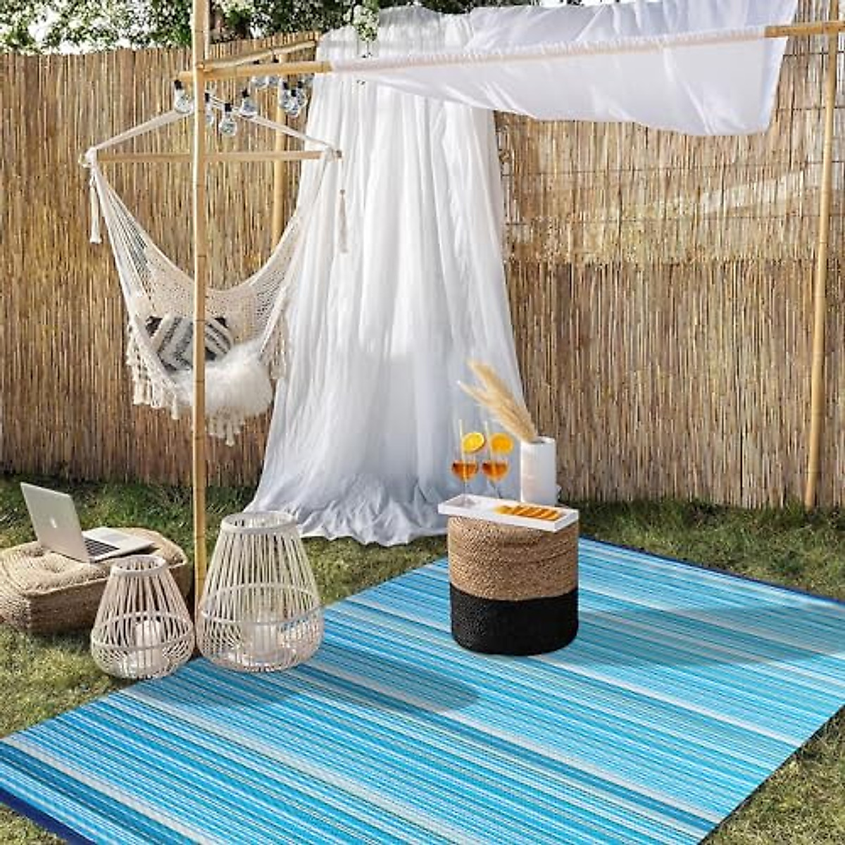 Wefavor Outdoor/Indoor Rug Plastic Straw Rug Waterproof Portable Outdoor Mat, Easy to Clean and Fold, Perfect for Garden, Patio, Picnic, Decking-（Blue，5x7Ft）